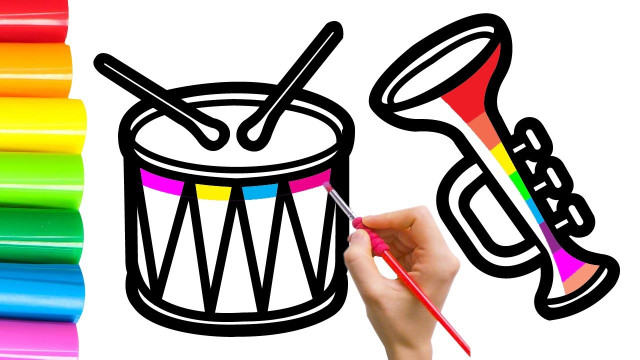Hướng dẫn vẽ và tô màu kèn và trống